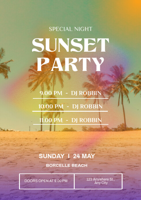 Brown Maximalist Sunset Beach Party A4 Flyer Design Template | PosterMyWall