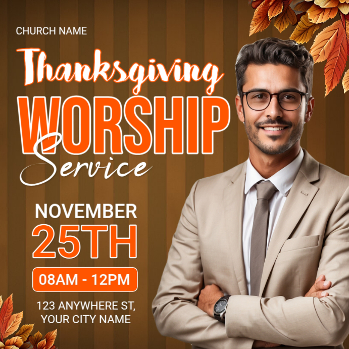 Plantilla de Brown Maximalist Thanksgiving Worship Service Instagram ...