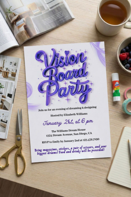 Plantilla de Brown Maximalist Vision Board Party Invitations Pinterest ...