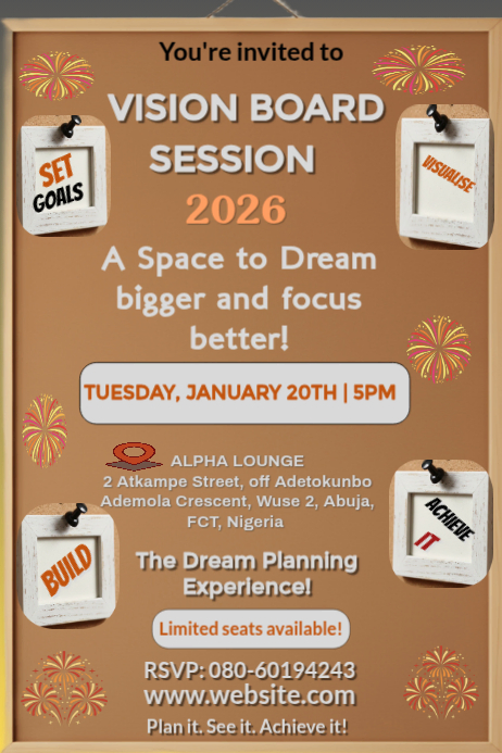 Brown Maximalist Vision Board Session 2026 Poster Template | PosterMyWall