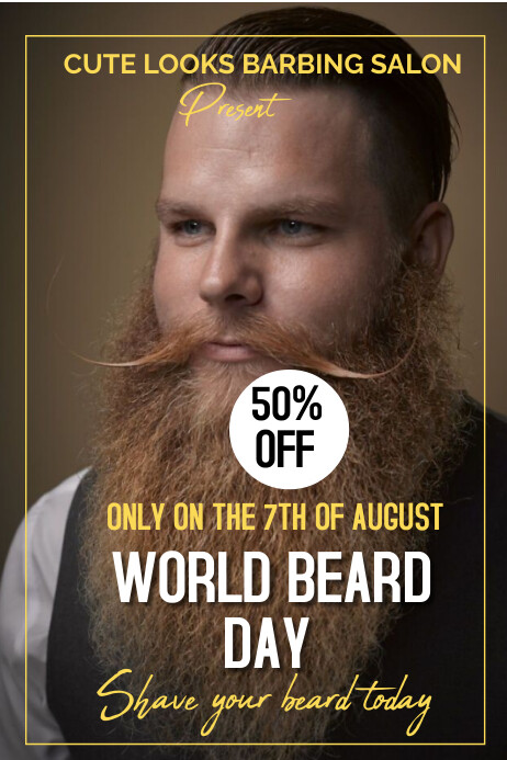 Brown Maximalist World Beard Day Poster Templat | PosterMyWall