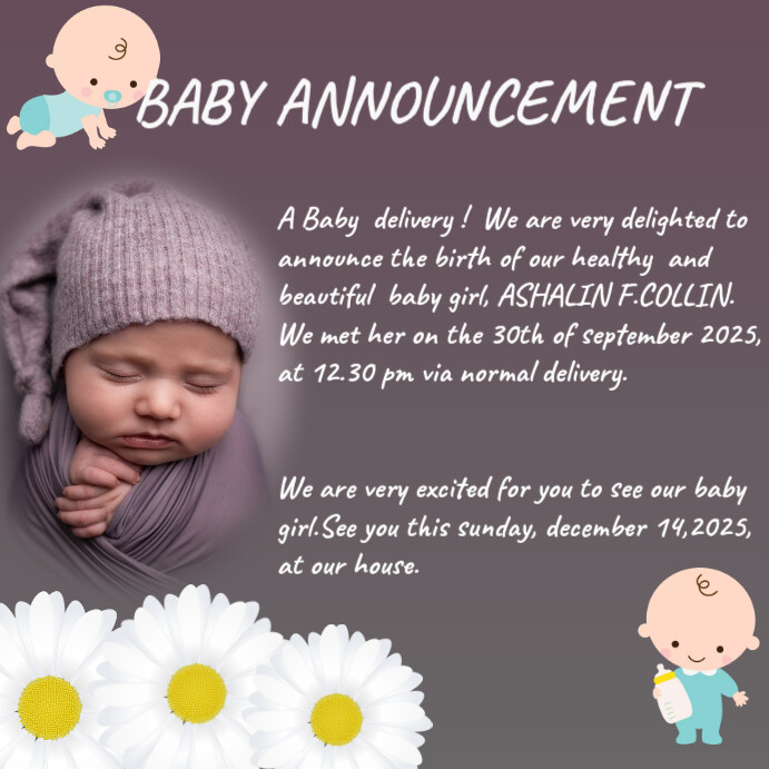 Brown Modern & Minimal Baby Announcement Instagram Post Template ...