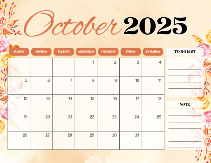 Brown Modern & Minimal Calendar October 2025 Flyer (us Letter) Template | PosterMyWall