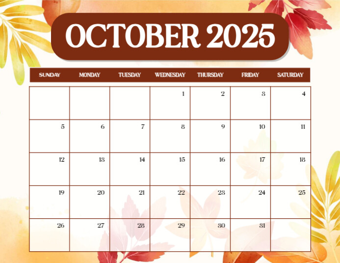 Brown Modern & Minimal Calendar October 2025 Flyer (us Letter) Template ...