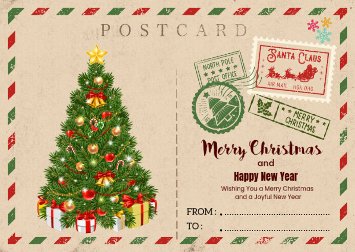 Brown Modern & Minimal Christmas Postcard Postcard Template | PosterMyWall