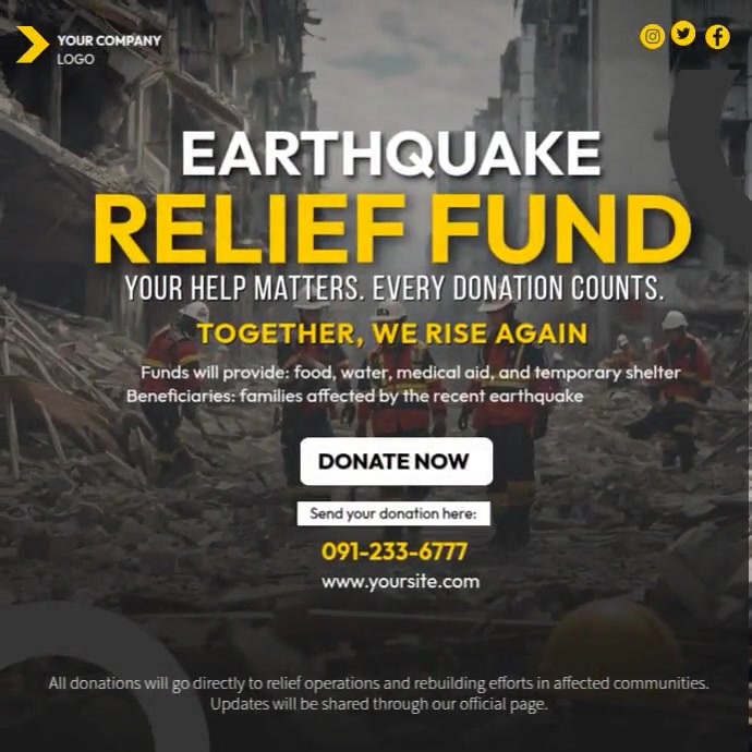 Brown Modern & Minimal Earthquake Relief Fund Instagram Post Template ...