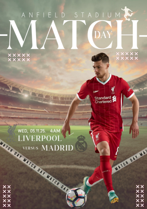 Brown Modern & Minimal Football Match Day Schedule Social Media A4 ...