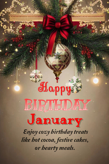 Brown Modern & Minimal Happy January Birthday Poster Template ...