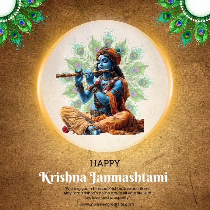 Brown Modern & Minimal Krishna Janmashtami Square (1:1) Template ...