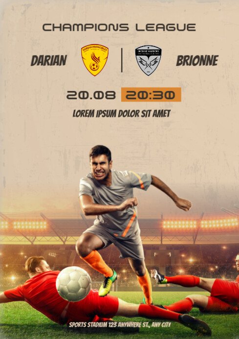 Brown Modern & Minimal Match Day Soccer A4 Template | PosterMyWall