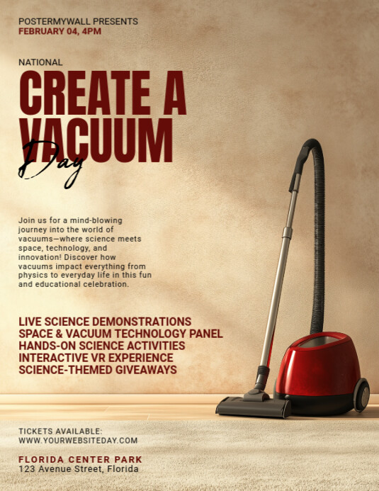 Brown Modern & Minimal National Create A Vacuum Day Flyer (us Letter) Template | PosterMyWall