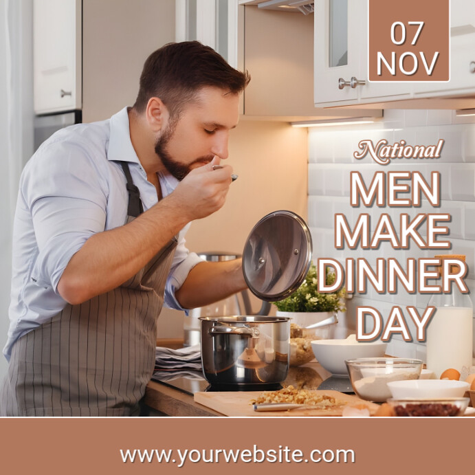 Plantilla de Brown Modern & Minimal National Men Make Dinner Day ...