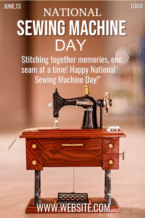 Brown Modern & Minimal National Sewing Machine Day Poster Template ...