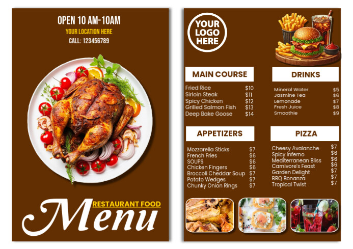 Copy of Brown Modern & Minimal Restaurant Fod Menu Card A4 | PosterMyWall