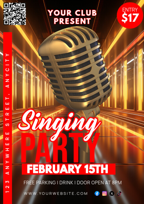 Brown Modern & Minimal Singing Party A4 Template | PosterMyWall