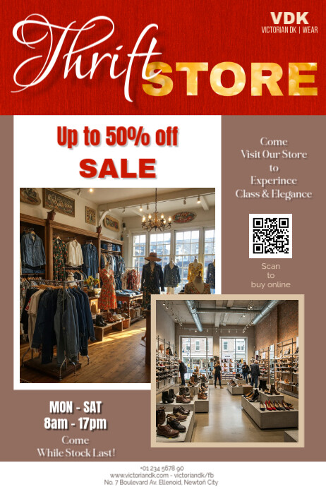 Brown Modern & Minimal Thrift Store Poster Template | PosterMyWall