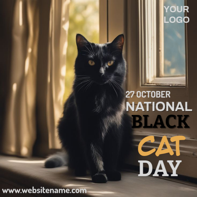 Brown National Black Cat Day Instagram Post Template | PosterMyWall