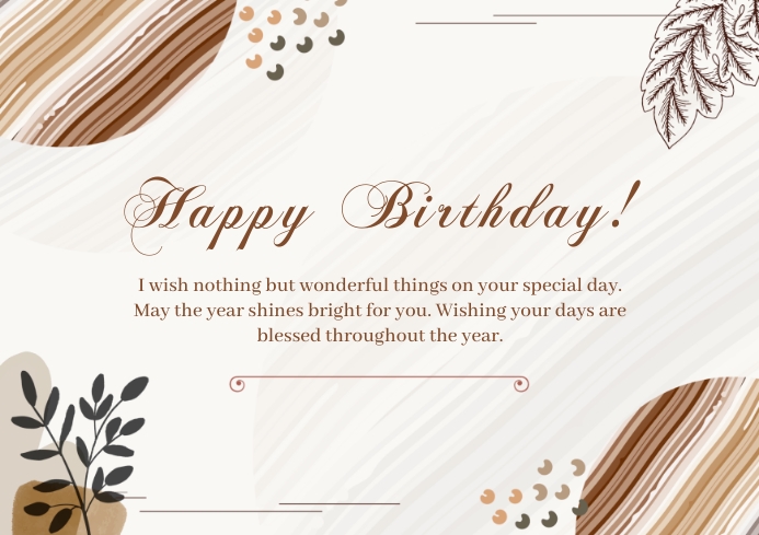 Brown Natural Happy Birthday Wish Card Template | PosterMyWall