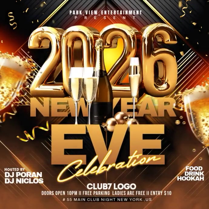 Brown Neon 2026 New Year Eve Celebration Video Flyer With Luxury Gold ...