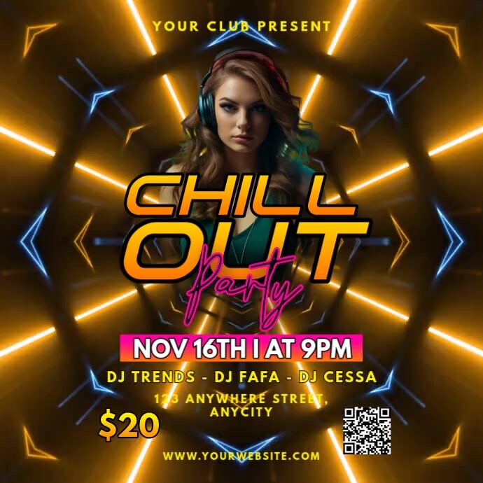 Copy of Brown Neon Chillout Party Pos Instagram | PosterMyWall