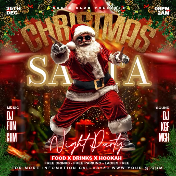 Brown Neon Christmas Santa Night Club Party Square (1:1) Template ...