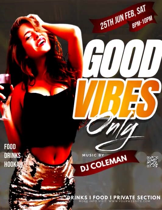 Plantilla de Brown Neon Good Vibes Party Flyer (us Letter | PosterMyWall