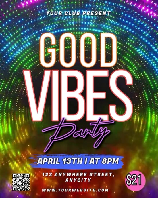 Brown Neon Good Vibes Party Instagram Portrait Templat | PosterMyWall