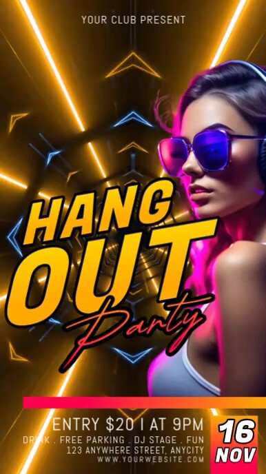 Brown Neon Hangout Party Reel Instagram Template | PosterMyWall