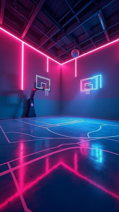 Brown Neon Neon Basketball Court Glow – Modern Sports Arena Background ...
