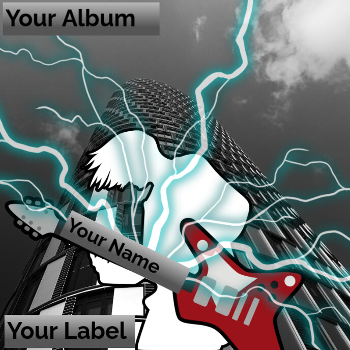 Brown Neon Rock Music Album Cover Design Electric Peacock Guitar With ...