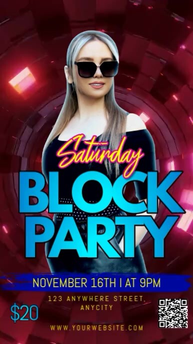 Brown Neon Saturday Block Party Reel Instagram Template | PosterMyWall