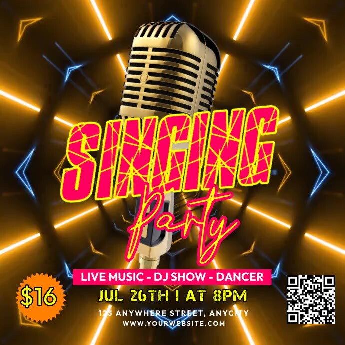 Brown Neon Singing Party Pos Instagram Template | PosterMyWall