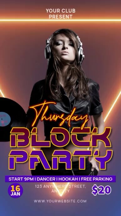Brown Neon Thursday Block Party Instagram Reel Template | PosterMyWall