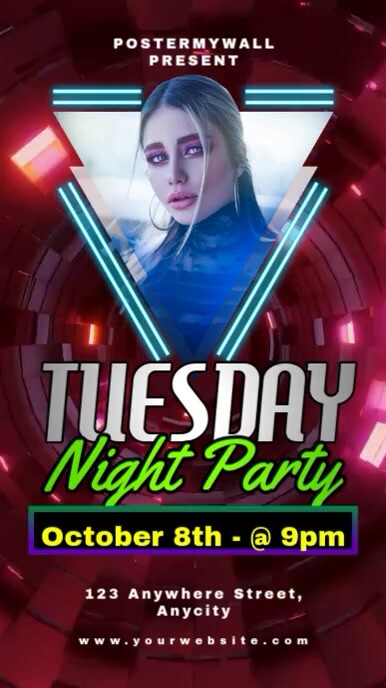 Brown Neon Tuesday Night Party Reel Instagram Template | PosterMyWall