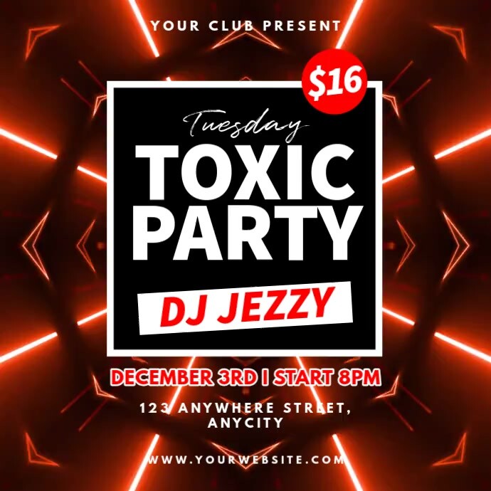 Brown Neon Tuesday Toxic Party Pos Instagram Template | PosterMyWall
