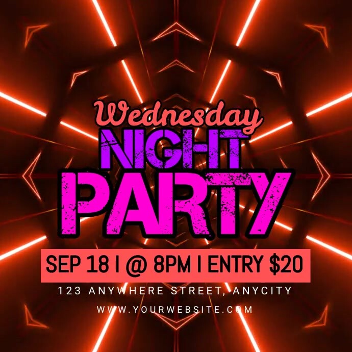 Plantilla de Brown Neon Wednesday Night Party Pos Instagra | PosterMyWall