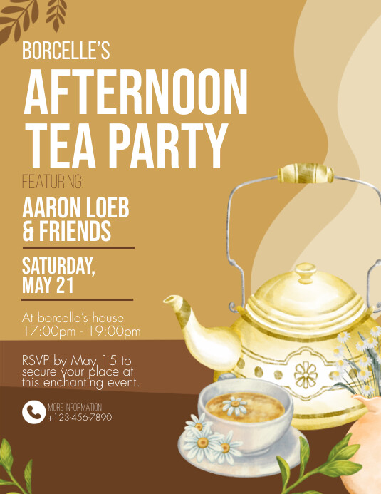 Brown Orange Illustration Afternoon Tea Party Template | PosterMyWall