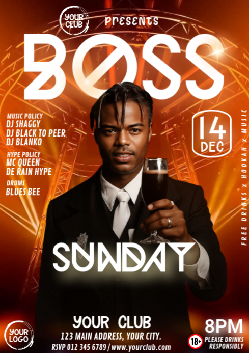 Brown Orange Modern & Minimal Boss Sunday Night Party Invitation A4 ...