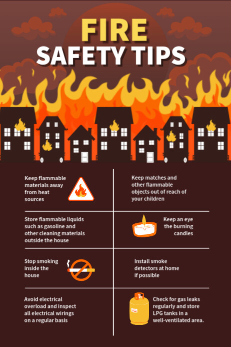 Brown Orange Modern & Minimal Fire Safety Informational Poster Template ...