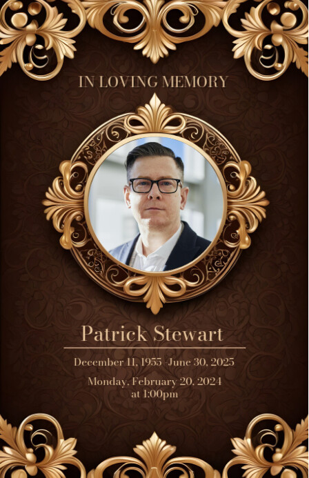 Brown ornaments design Funeral Half Page Wide Template | PosterMyWall