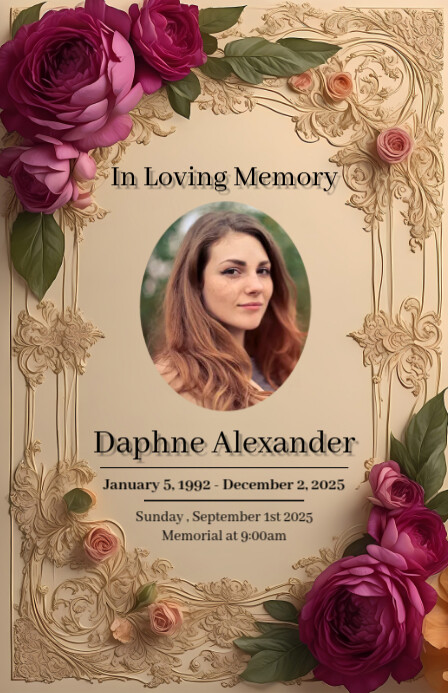 Copy of Brown ornaments purple floral funeral | PosterMyWall