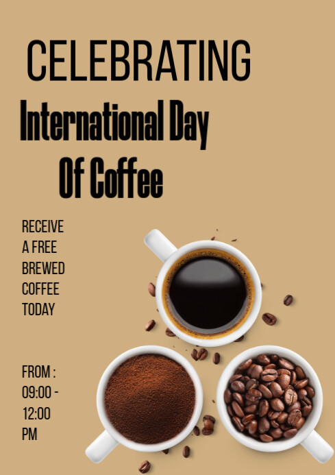 Brown Pastel Celebrating Cofee Day Templates A4 | PosterMyWall