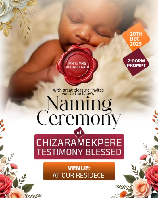 Brown Pastel Child Dedication And Naming Ceremony Invitation Flyer ...