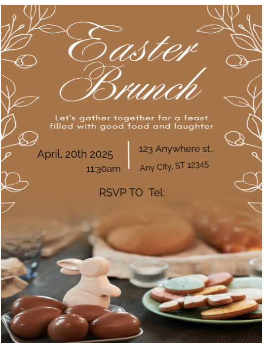 Brown Pastel Floral Easter Brunch Flyer (us Letter) Template | PosterMyWall