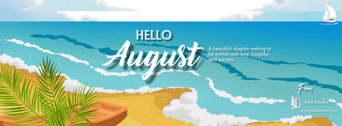 Brown Pastel Hello August Facebook Cover Photo Template | PosterMyWall