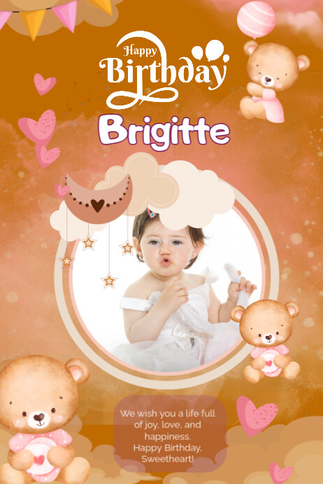 Brown Pastel Kids Happy Birthday Poster Template | PosterMyWall