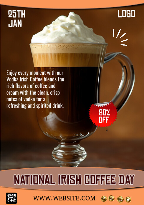 Brown Pastel National Irish Coffee Day Celebration A3 Template ...