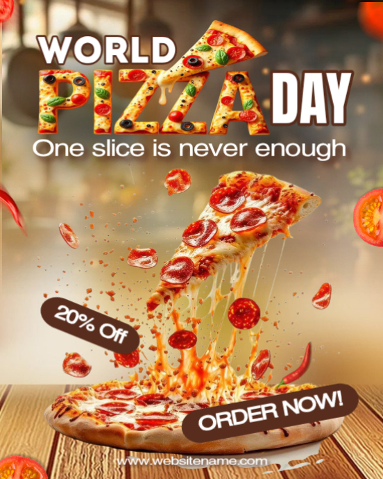 Brown Pastel World Pizza Day Instagram Portrait Template | PosterMyWall
