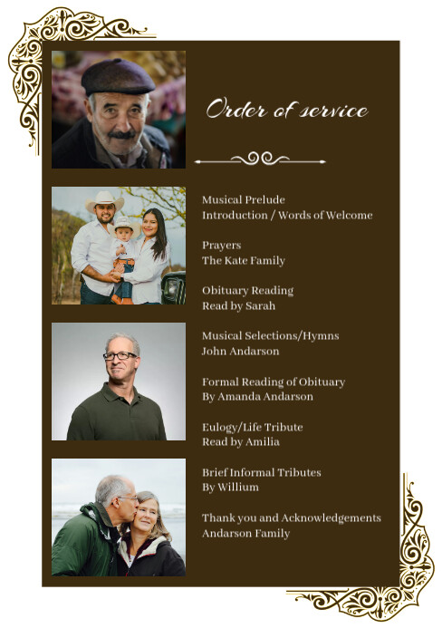 Brown Photo Collage Order Of Service A5 Template | PosterMyWall