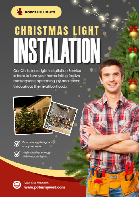 Brown Profesional Christmas Light Installation A4 Template | PosterMyWall